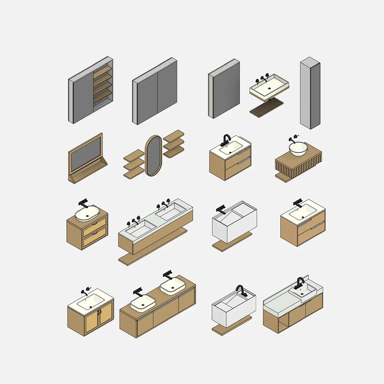 Bathroom Vanities Pack01 - 17 Famiglie Revit BIM | Factory268 – FACTORY268